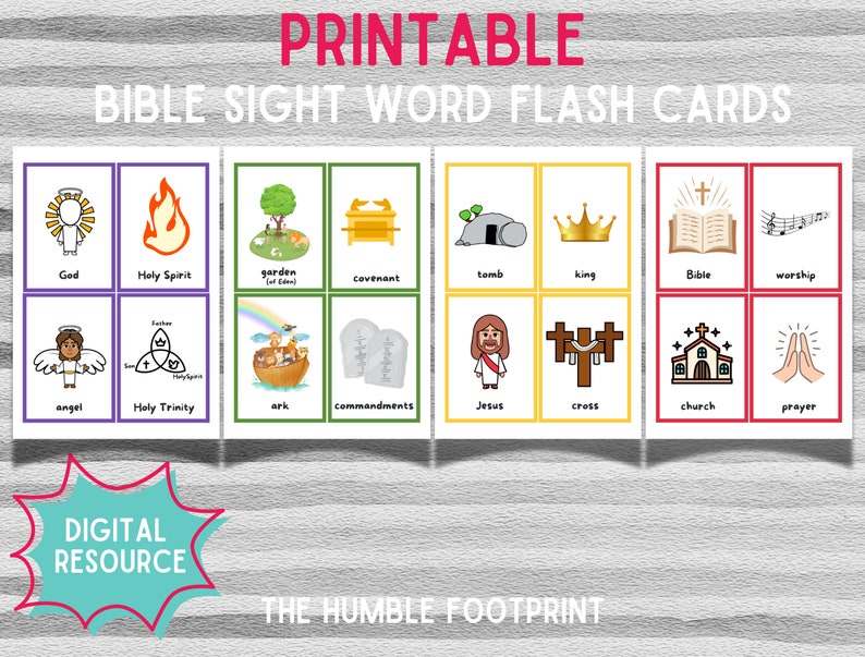 Bible Sight Words Flash Cards Printable Memory Jesus Religious Sunday ...
