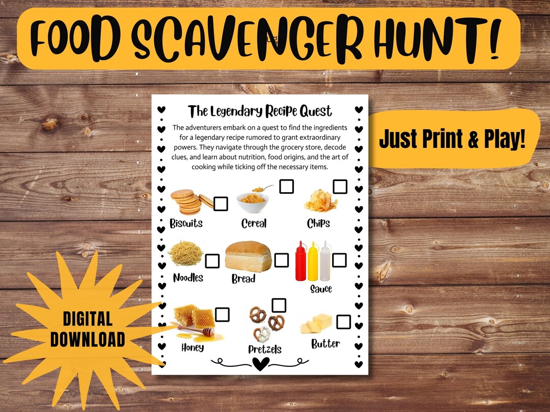Food Scavenger Hunt Printable Scavenger Hunt Activity Inside - Etsy