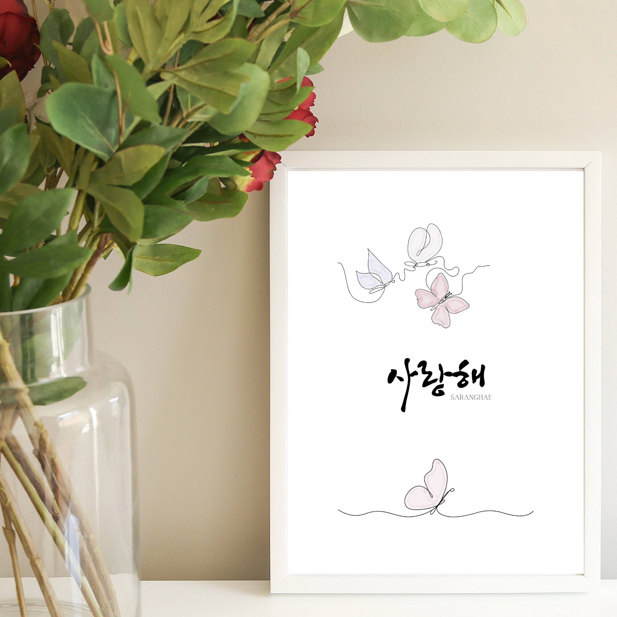 Printable Korean Wall Art Korean Love Poster Butterflies Painting ...