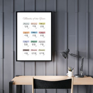 Korean Months Wall Art, Hangeul Printable Art, Months of the Year in ...