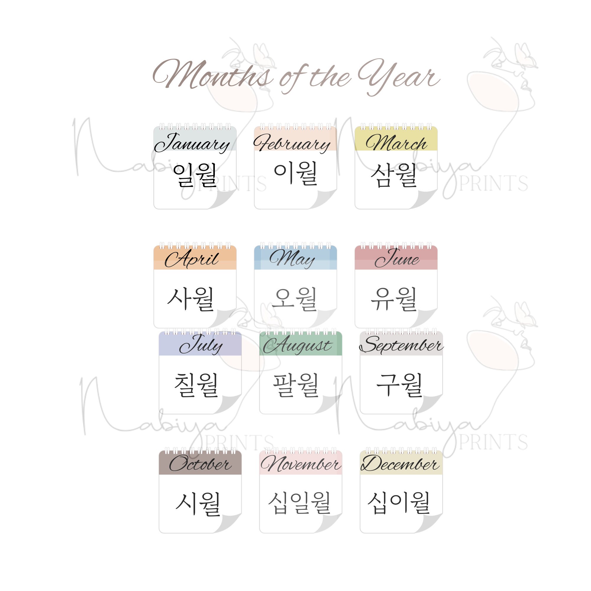 Korean Months Wall Art Hangeul Printable Art Months of the - Etsy