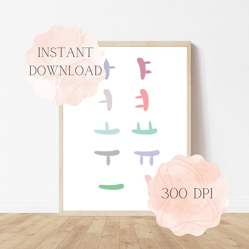 Korean Alphabet Poster | Korean Vowels Wall Decor | Korean Wall Decor ...
