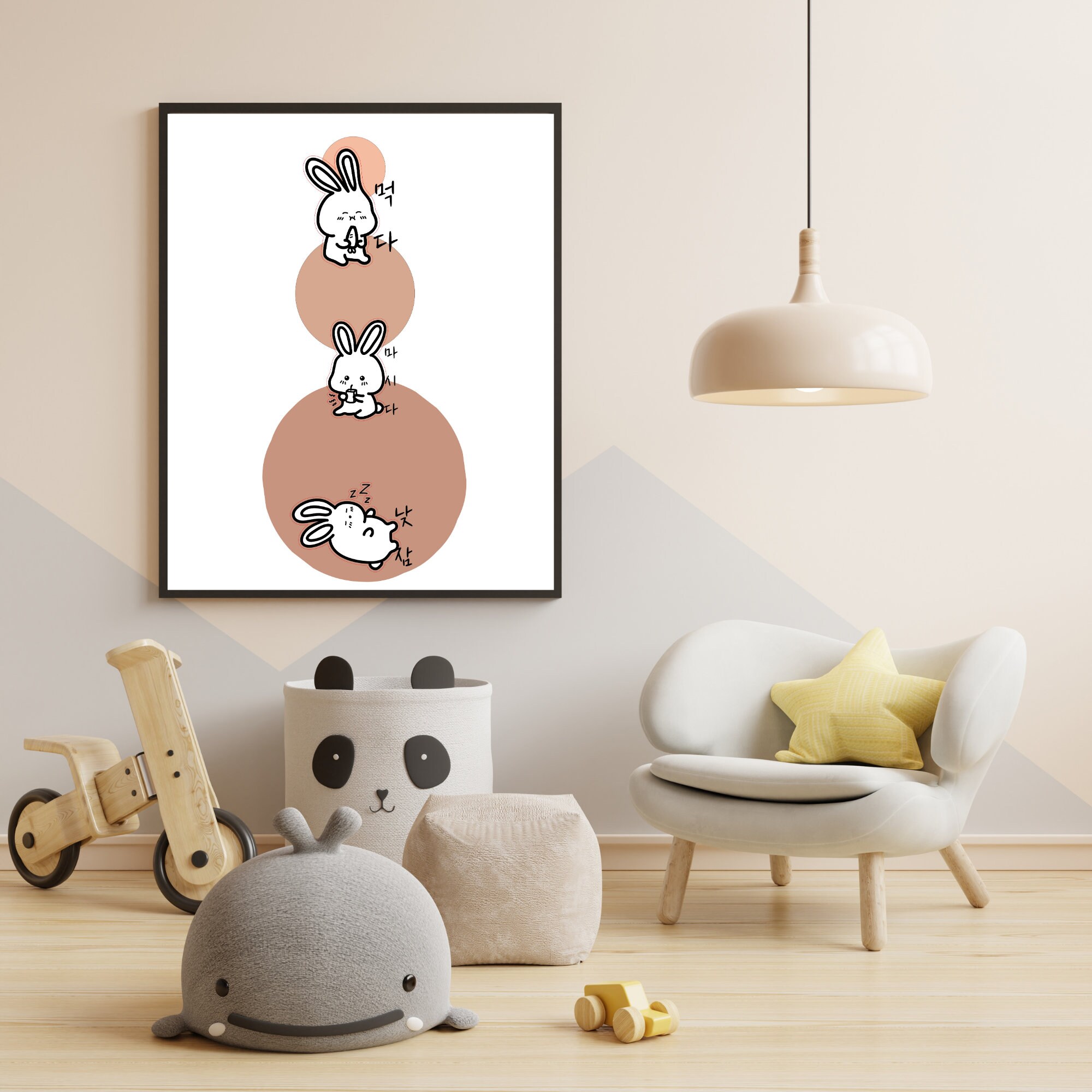 Korean Bunnies Art, Cute Rabbits Printable, Eat Drink Nap Hangeul ...
