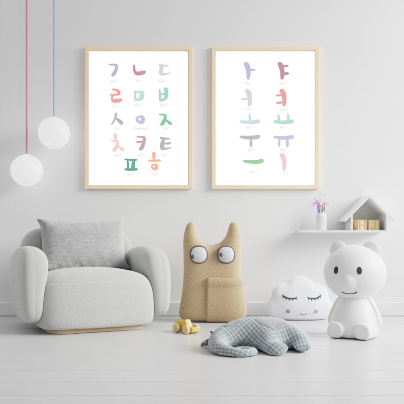 Korean Alphabet Poster Set Korean Kids Wall Decor Set - Etsy