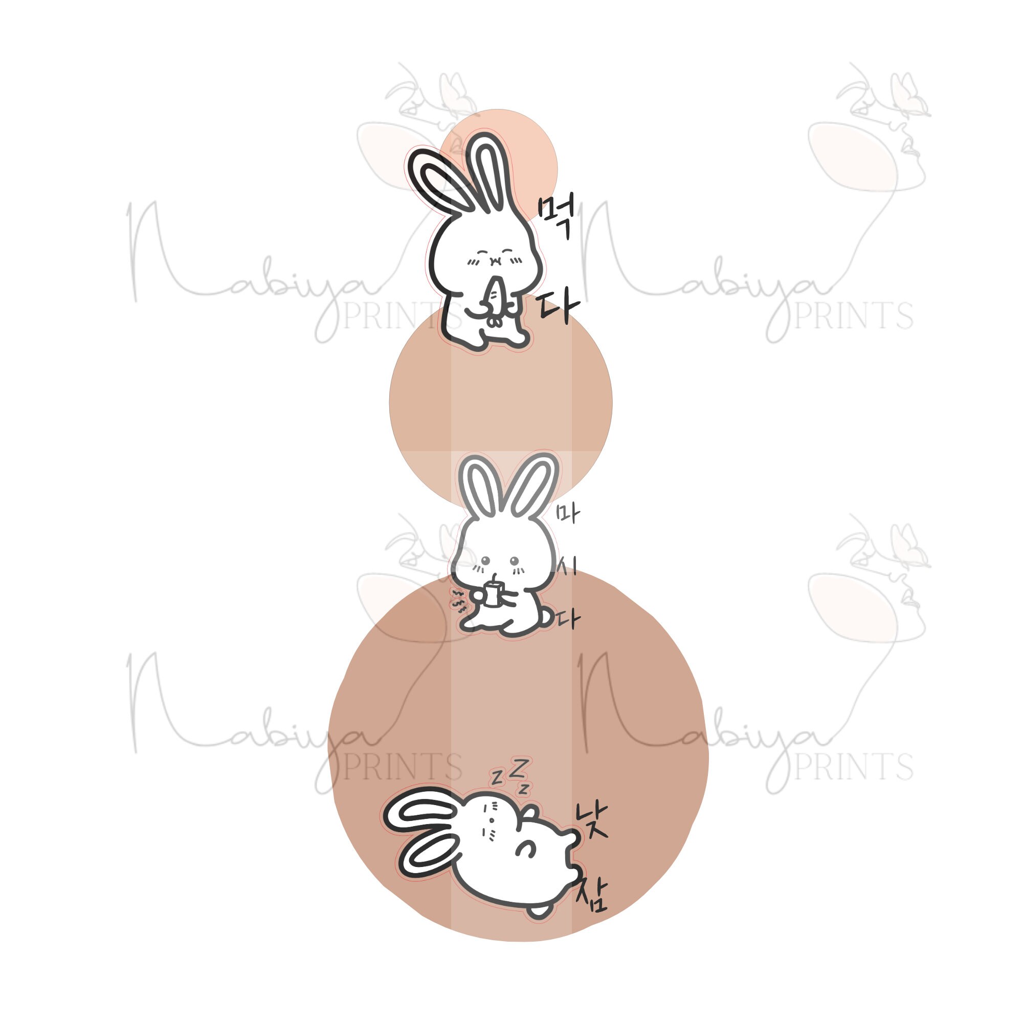 Korean Bunnies Art, Cute Rabbits Printable, Eat Drink Nap Hangeul ...