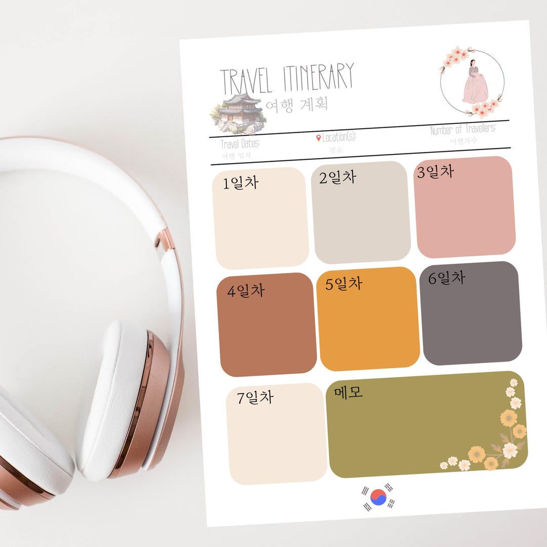 7 Day Korean Travel Itinerary, South Korea Trip Planner, Printable ...