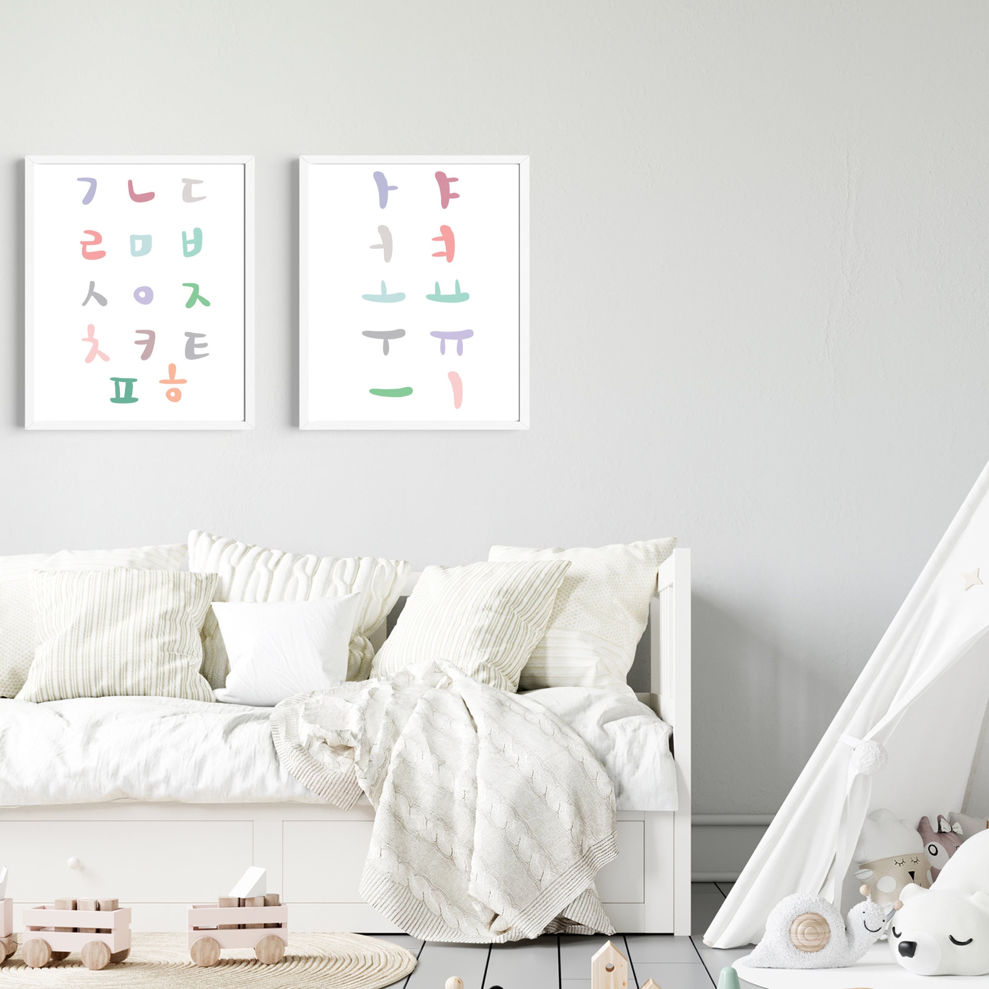 Korean Alphabet Poster Set Korean Kids Wall Decor Set - Etsy