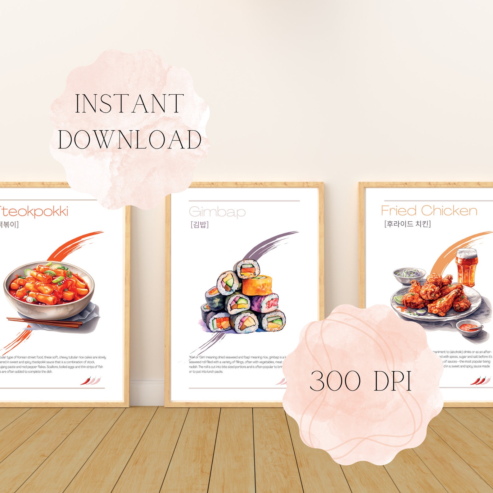 Printable Food Wall Art Korean Food Set Trio Prints Gift Street Food ...
