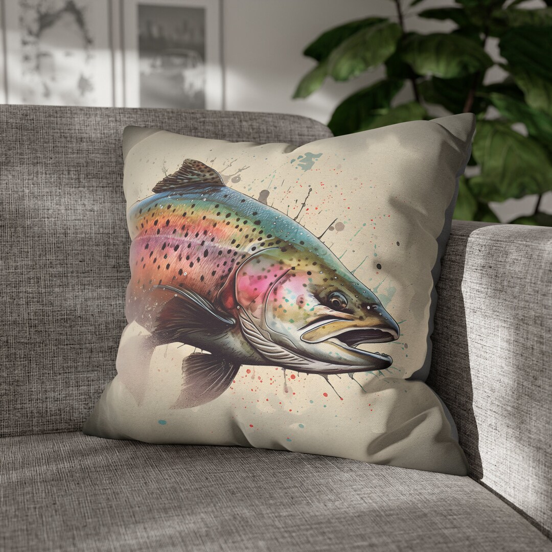 Vibrant Rainbow Trout Pillow Case | Realistic Jumping Fish Design - Etsy