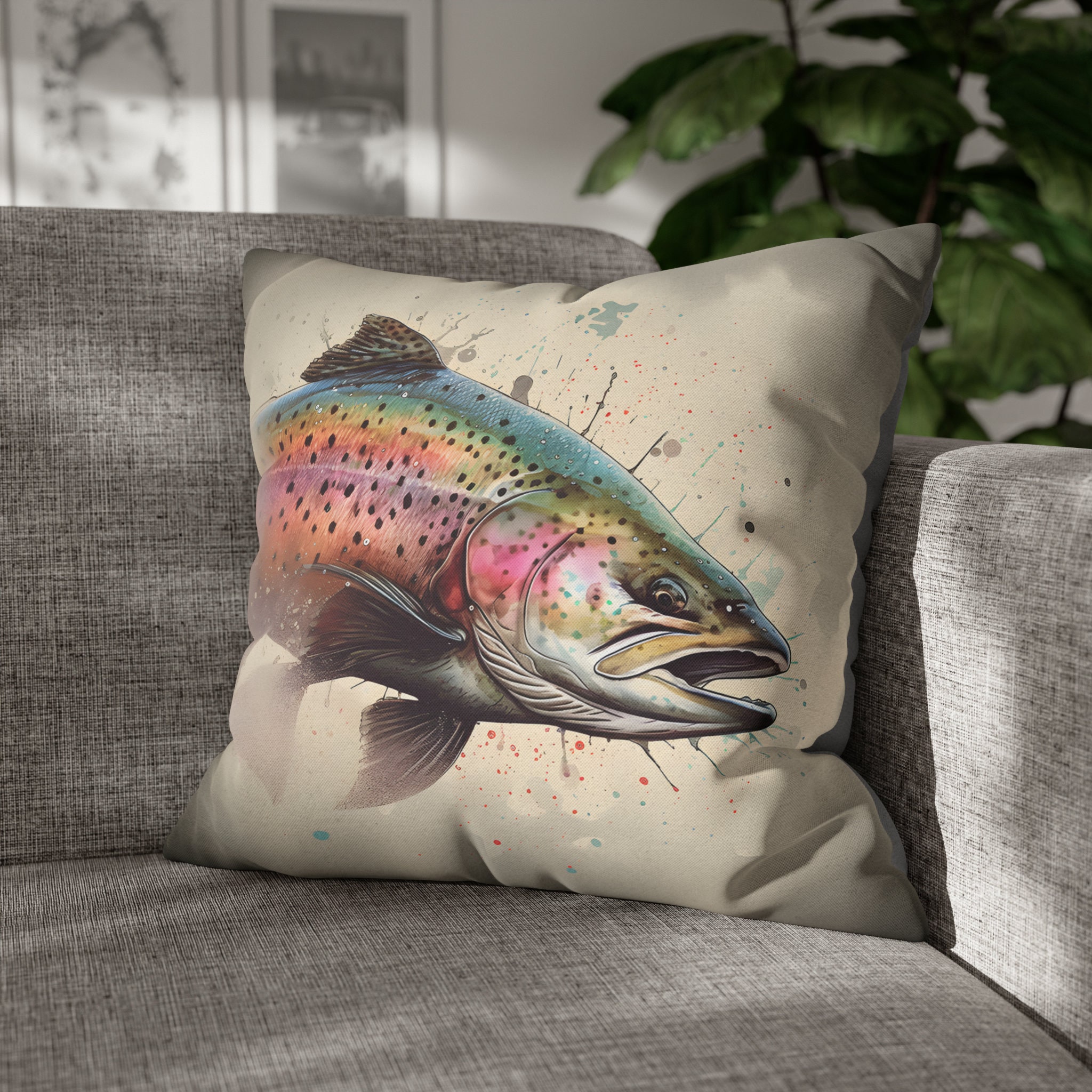 Vibrant Rainbow Trout Pillow Case Realistic Jumping Fish Design - Etsy
