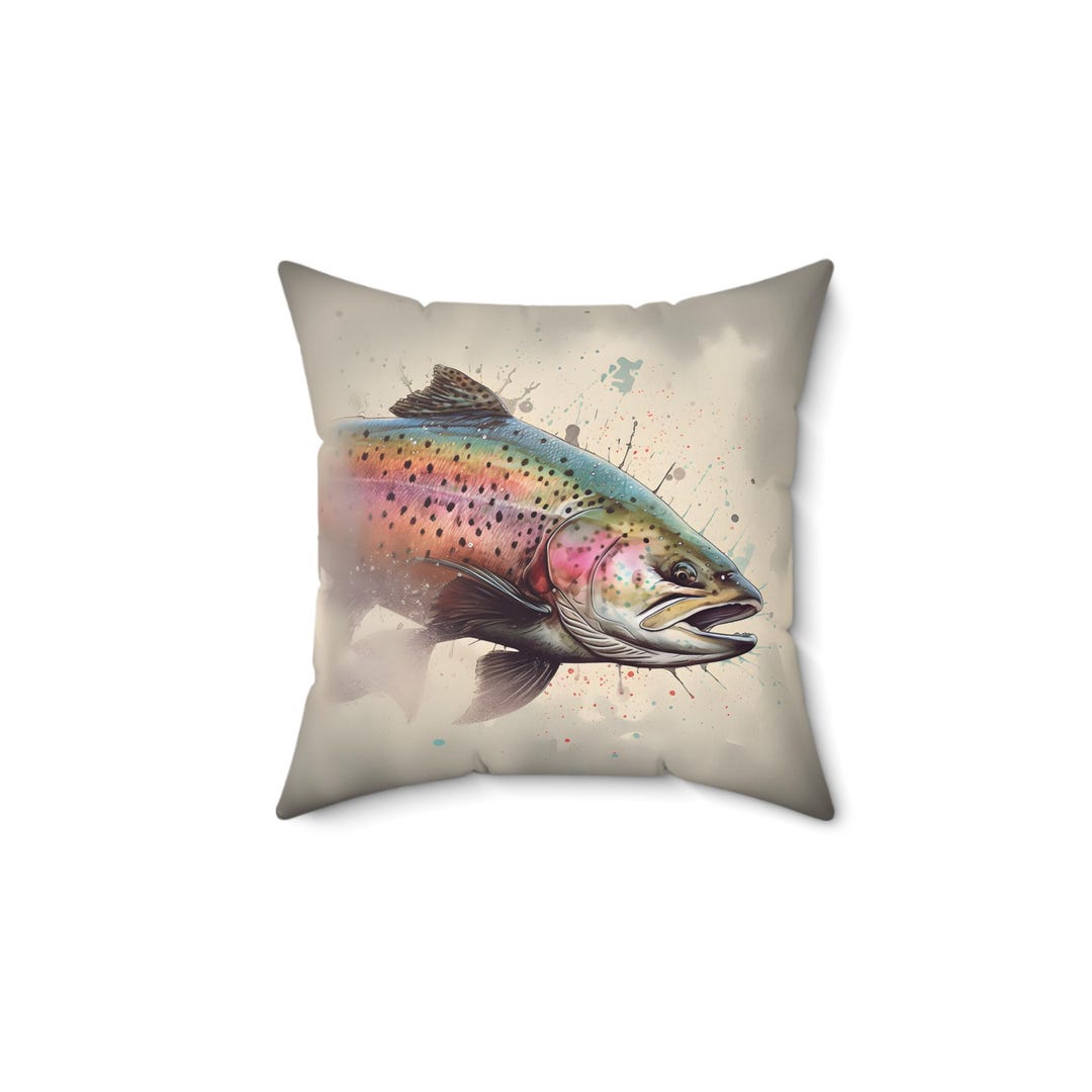Vibrant Rainbow Trout Pillow Realistic Jumping Fish Design - Etsy