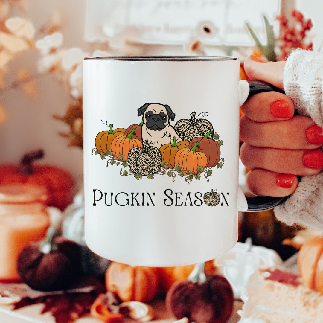 Fall Pug Coffee Mug, Pugkin Season Cup, Leopard Print Pumpkin Gift ...