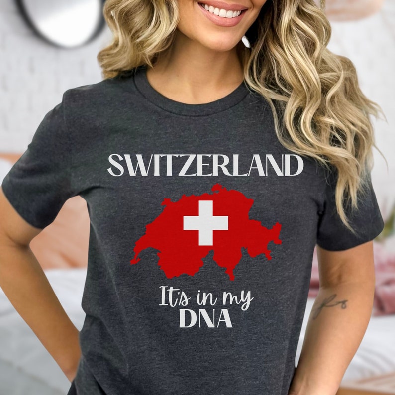 Switzerland Flag Shirt, Swiss Heritage DNA T-shirt With Map Design ...
