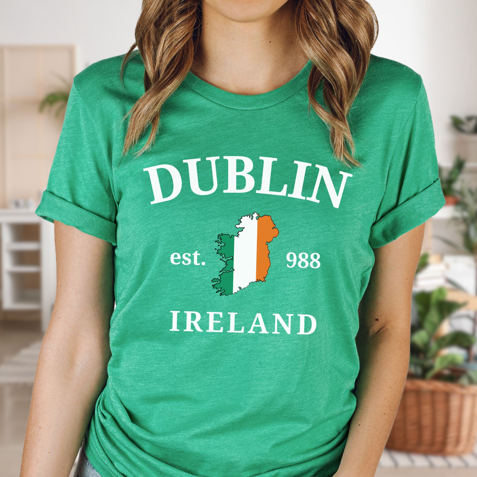 Dublin Ireland Shirt W Map Est 988, Unisex Irish Pride Flag T-shirt St ...