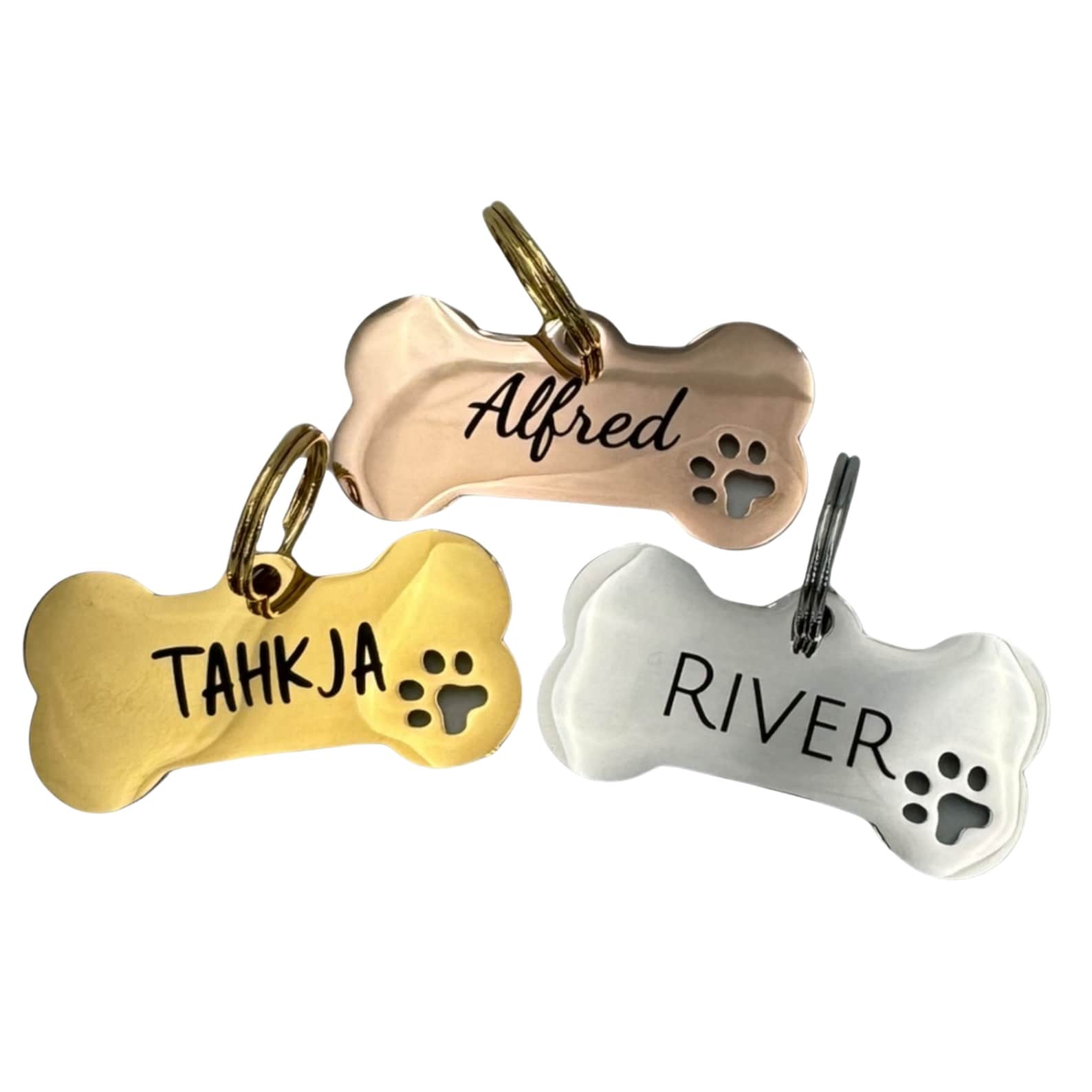Bone Shaped Dog Tag With Paw Print Personalized Dog Tag ID Tag Keychain ...