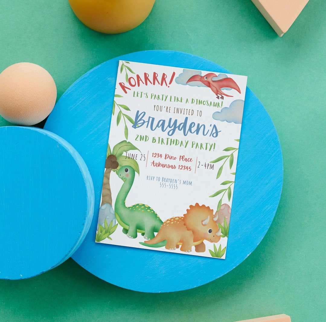 Boy Dinosaur Birthday Invitation, Dinosaur Birthday Template, Dinosaur ...