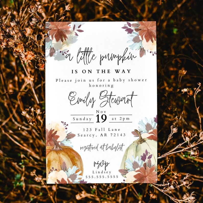 Little Pumpkin Baby Shower Invitation, Editable Baby Shower Template ...