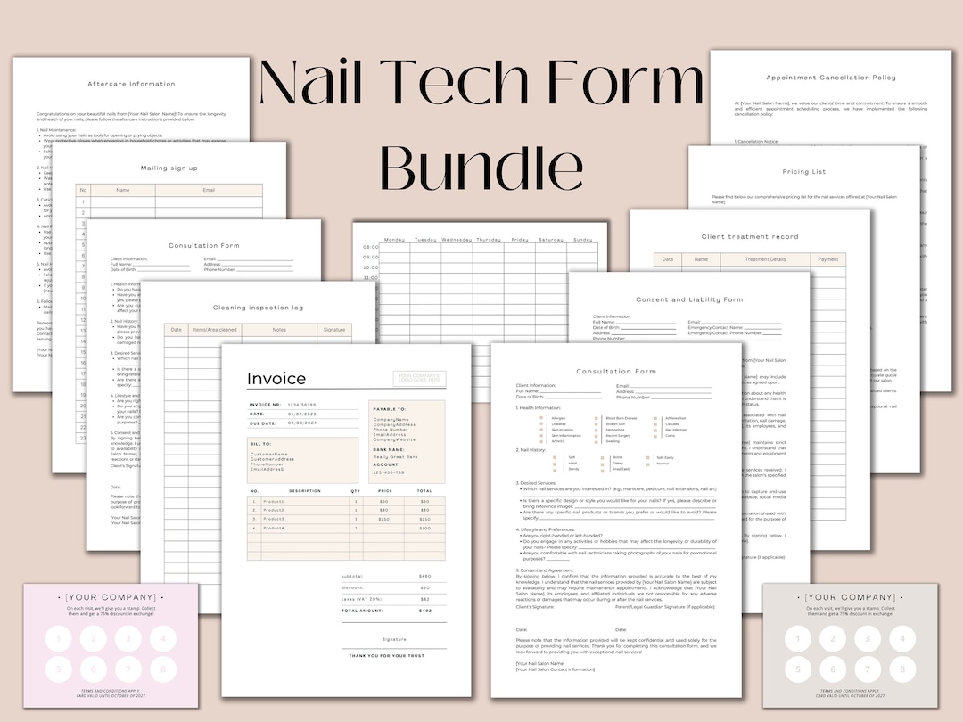 Nail Technician Form Bundle, Editable Canva Template, Esthetician Form ...