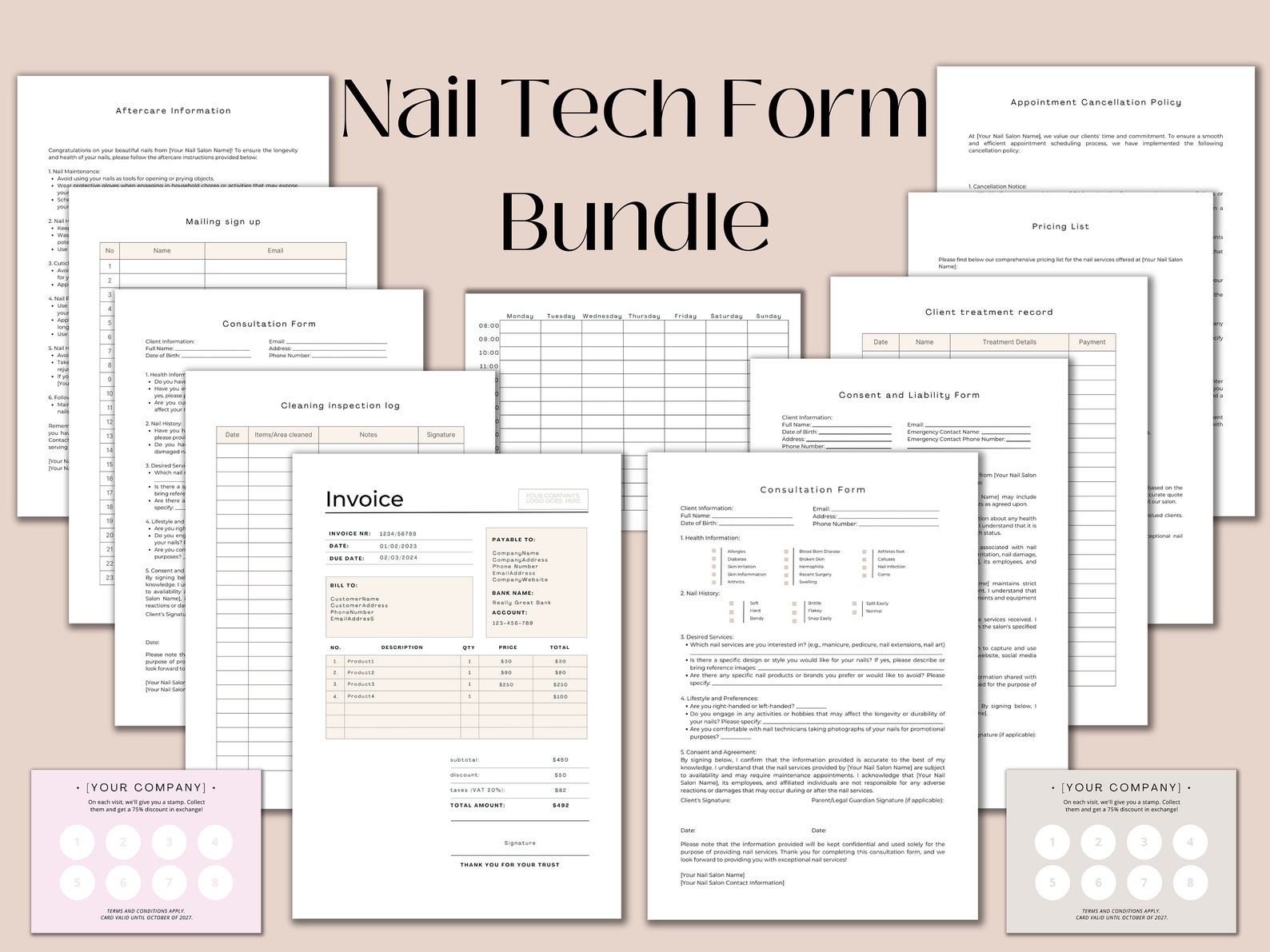 Nail Technician Form Bundle, Editable Canva Template, Esthetician Form ...
