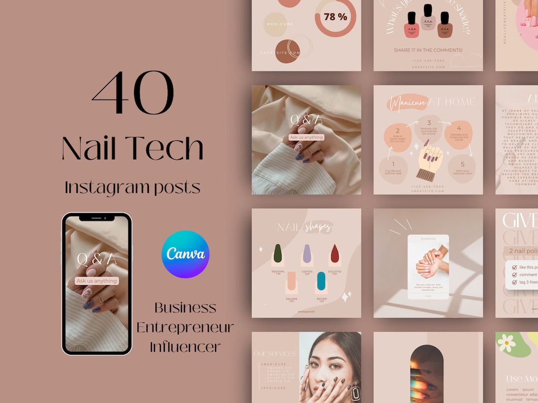 40 Nail Tech Instagram Post Template, Nail Salon Social Media ...