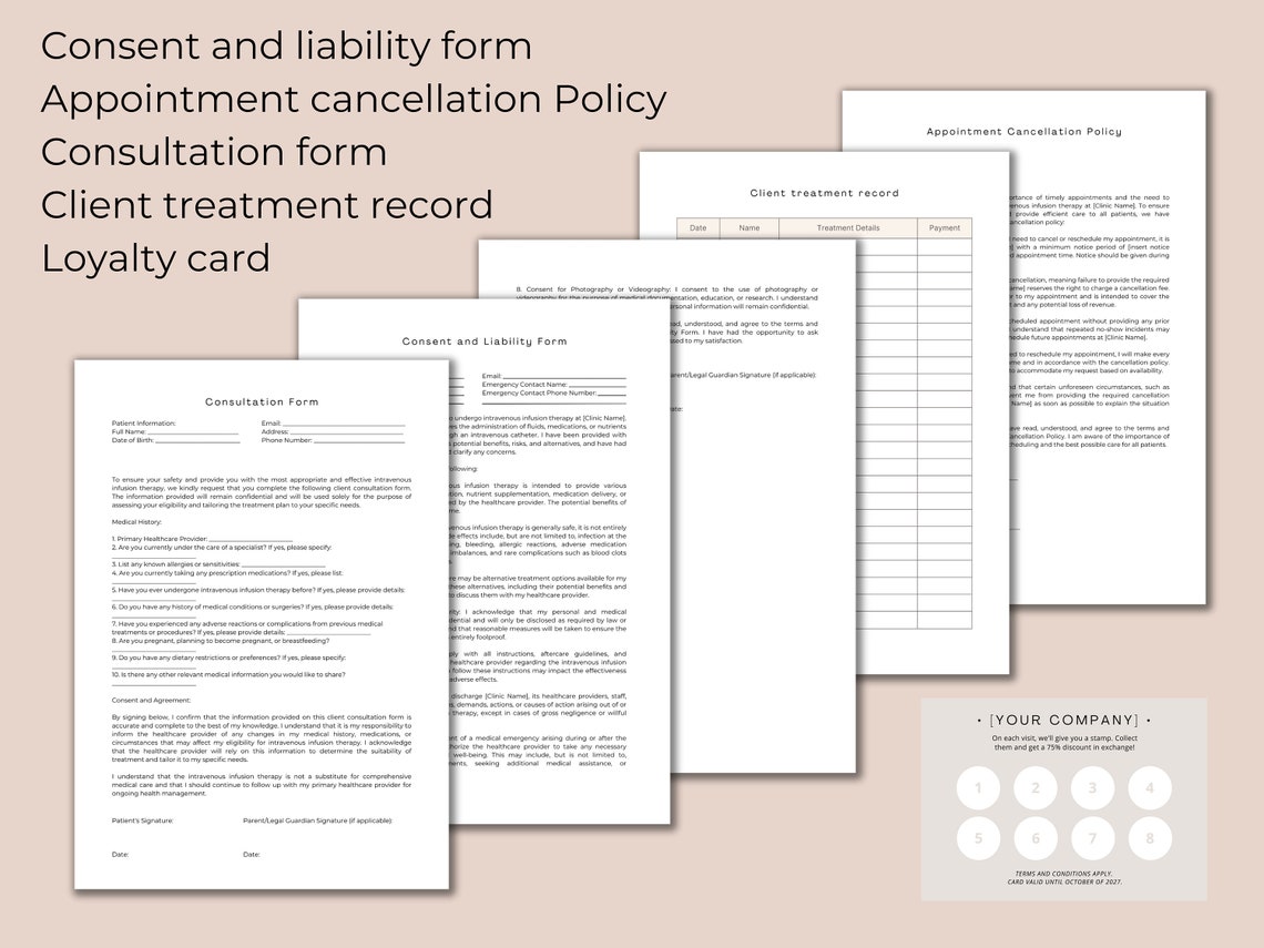 Intravenous Therapy forms bundle, Intake, Consent, Photo Video Waiver ...
