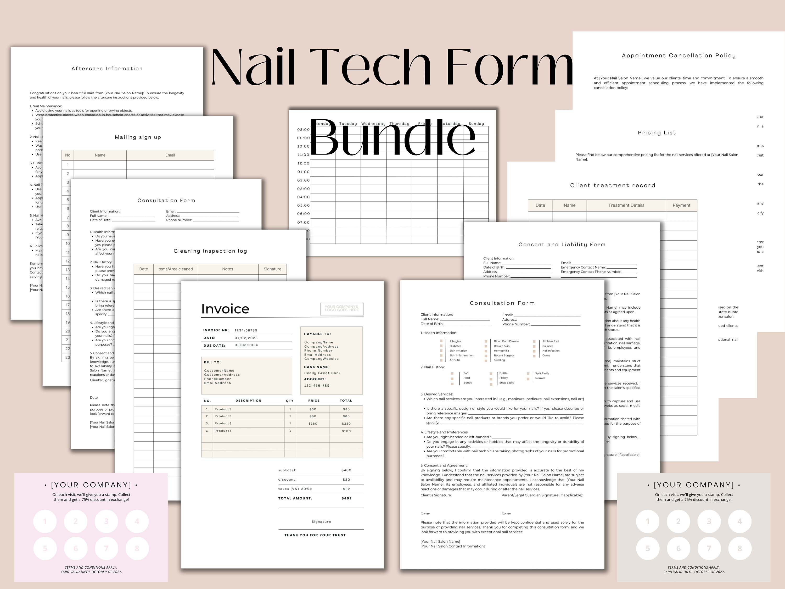 Nail Technician Form Bundle Editable Canva Template - Etsy