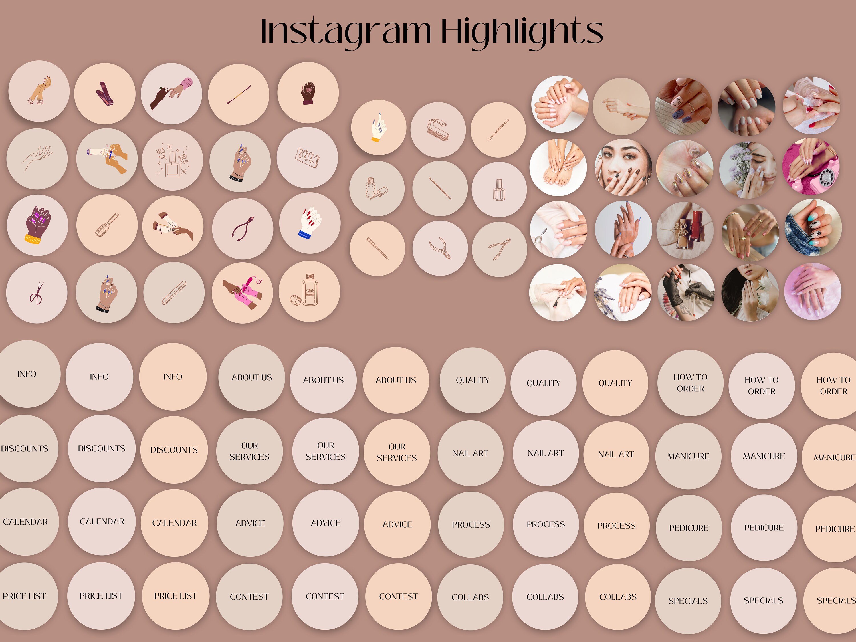 Nail Technician Nail Salon Bundle, Editable Beige Instagram Posts, Highlights, Pinterest ...