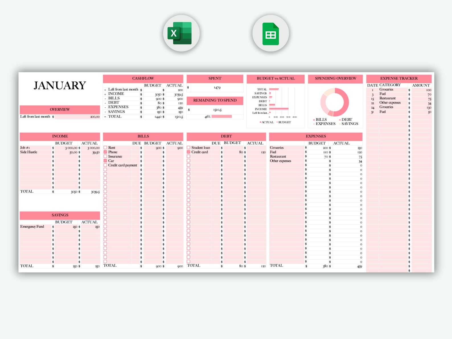 Minimalist Budget Planner Excel Google Sheets Spreadsheet Neutral Beige ...
