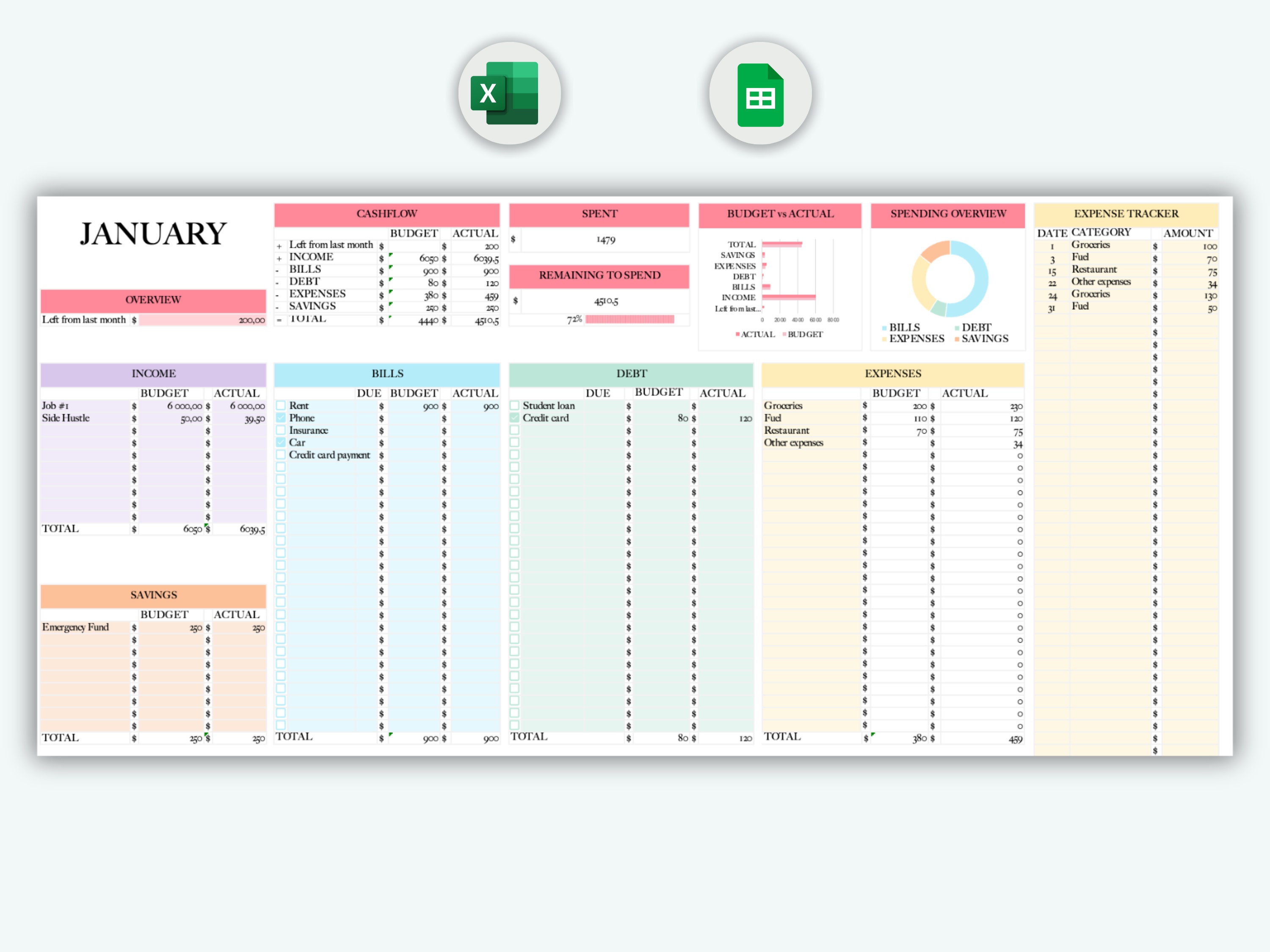 Purple Budget Planner Excel Google Sheets Spreadsheet, Expense Savings ...