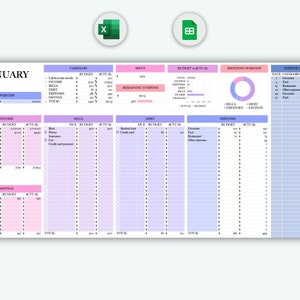 Purple Budget Planner Excel Google Sheets Spreadsheet, Expense Savings ...