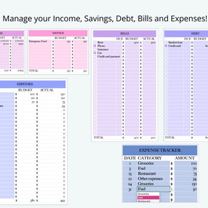 Purple Budget Planner Excel Google Sheets Spreadsheet, Expense Savings ...