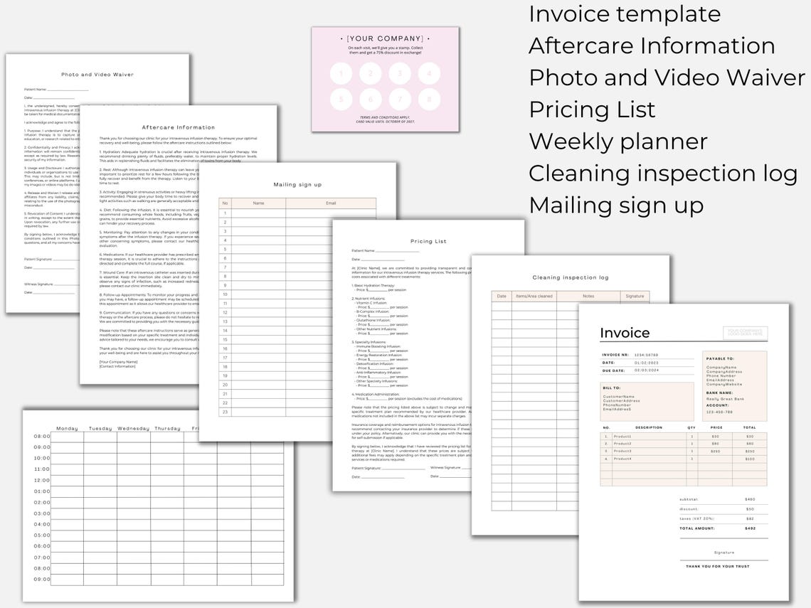 Intravenous Therapy Forms Bundle, Intake, Consent, Photo Video Waiver ...