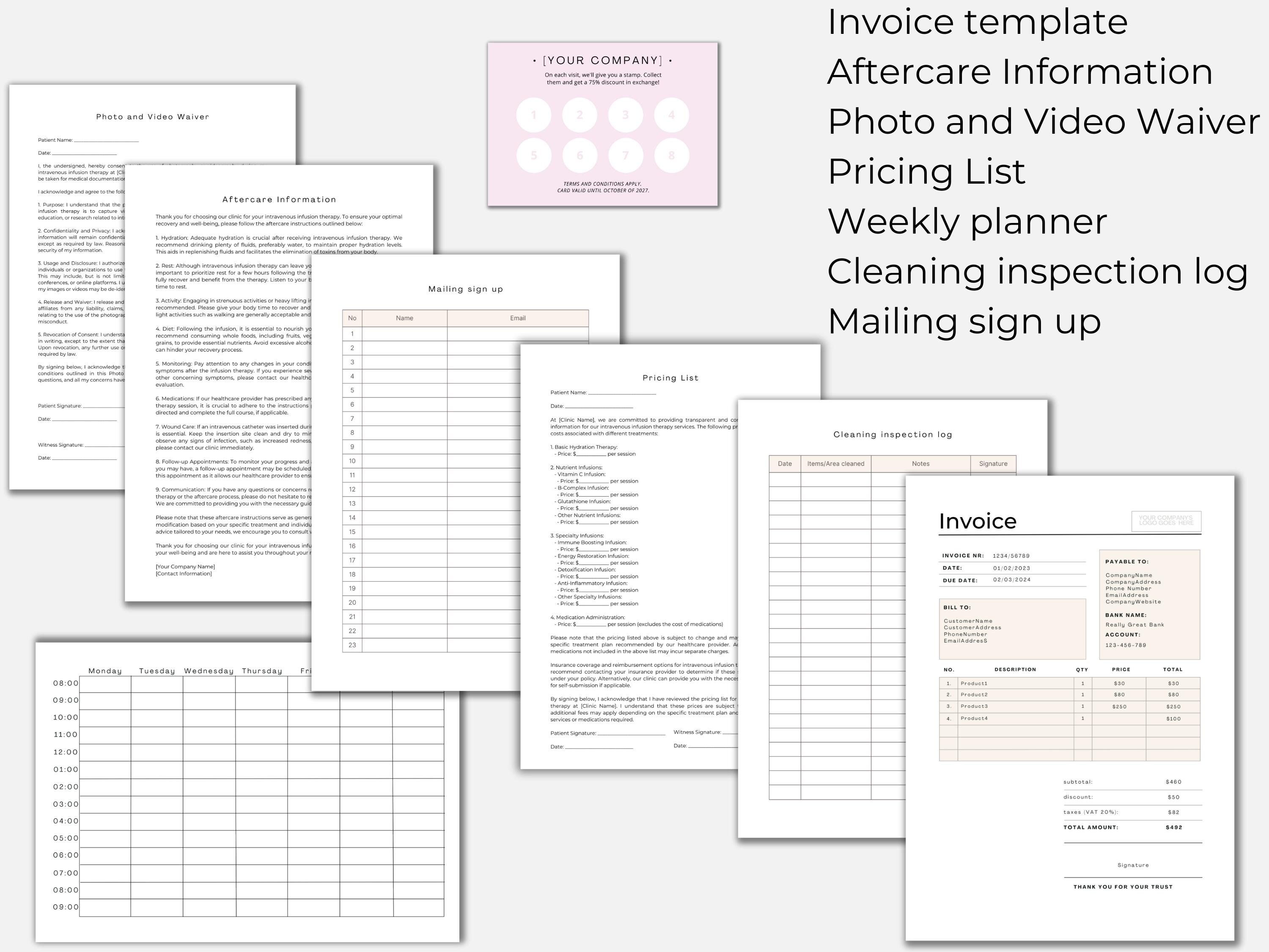 Intravenous Therapy Forms Bundle, Intake, Consent, Photo Video Waiver ...