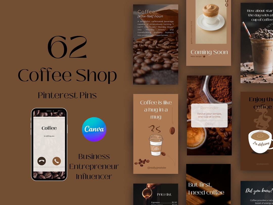 62 Coffee Shop Pinterest Pin Templates, Editable Canva Templates ...
