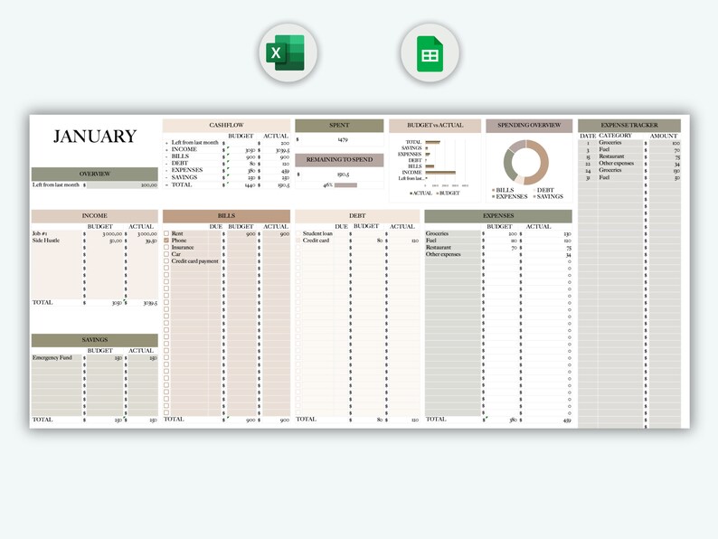 Purple Budget Planner Excel Google Sheets Spreadsheet, Expense Savings ...