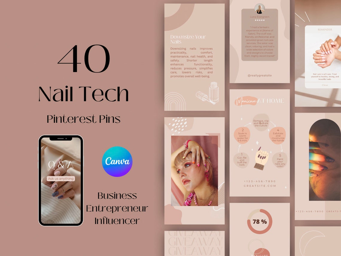 40 Nail Tech Pinterest Pin Template, Nail Salon Social Media ...