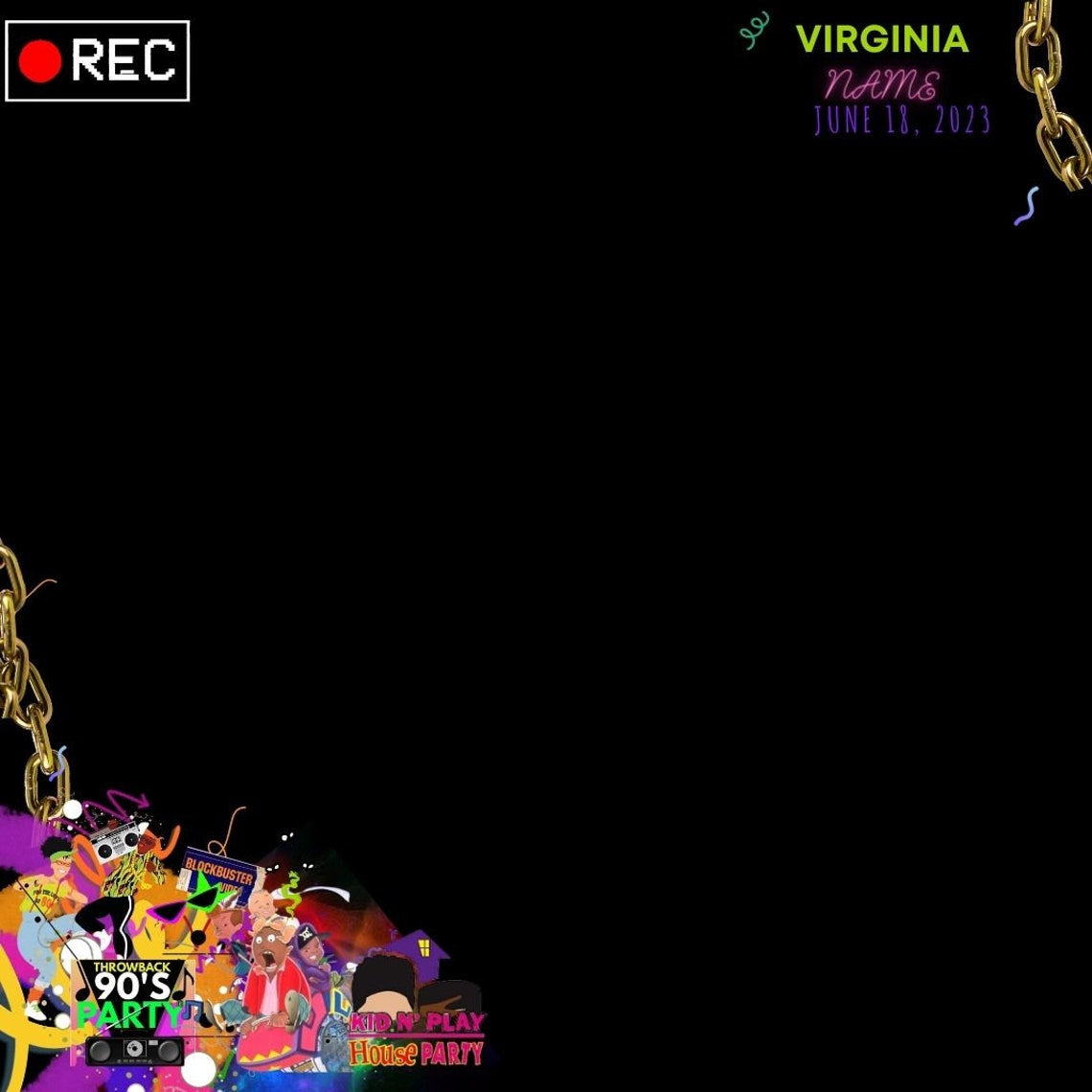 90's Party Template, 90's Theme Overlay, 360 Photo Booth, Editable ...