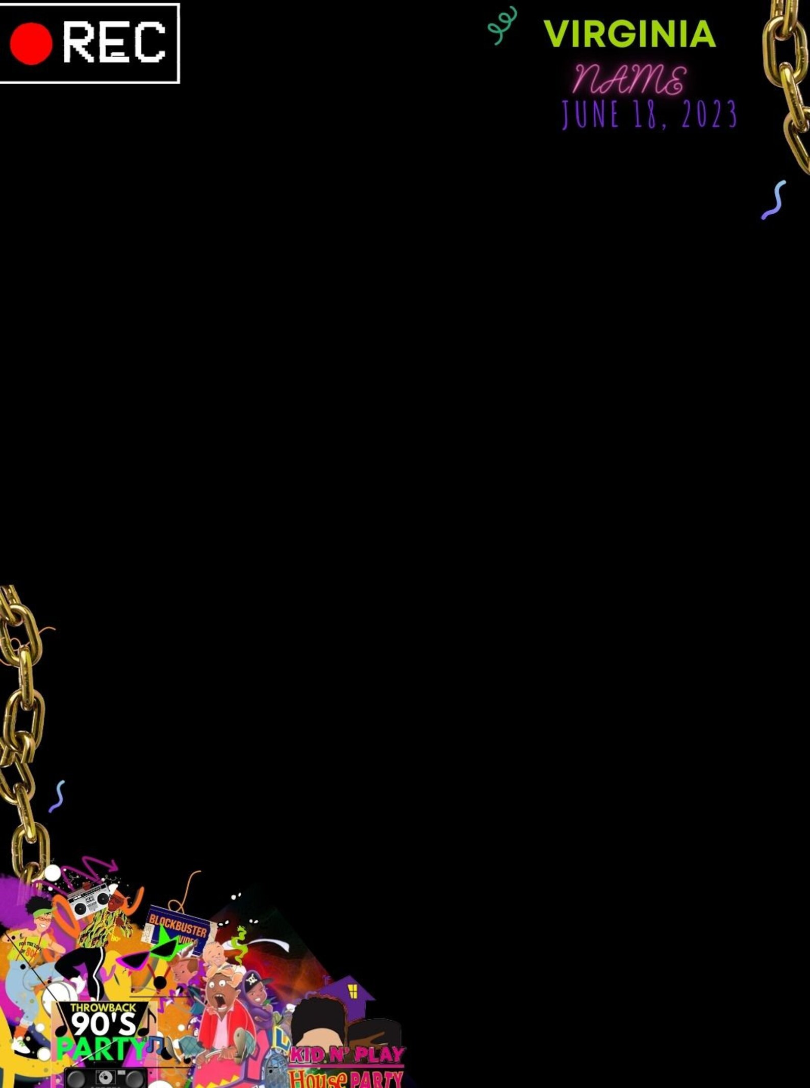 90's Party Template, 90's Theme Overlay, 360 Photo Booth, Editable ...