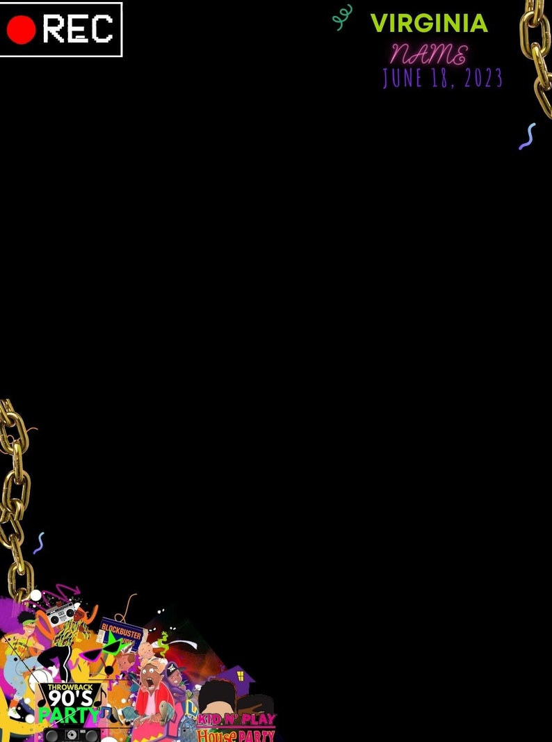 90's Party Template, 90's Theme Overlay, 360 Photo Booth, Editable ...