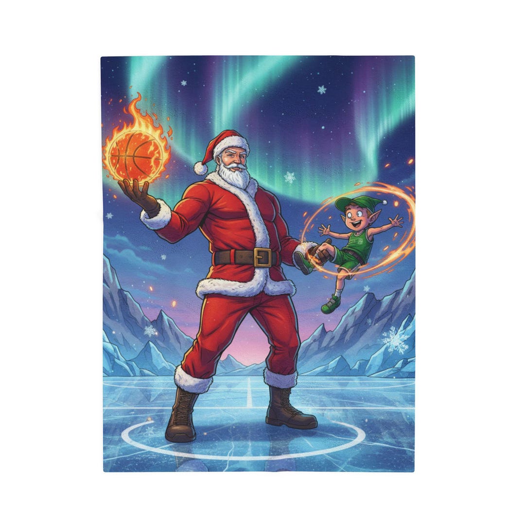 Santa Spinning Basketball Velveteen Plush Blanket, Christmas Holiday ...