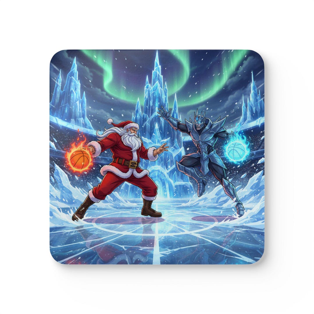 Santa Vs Ice Mage Cork Coaster, Christmas and Basketball Fantasy Battle ...