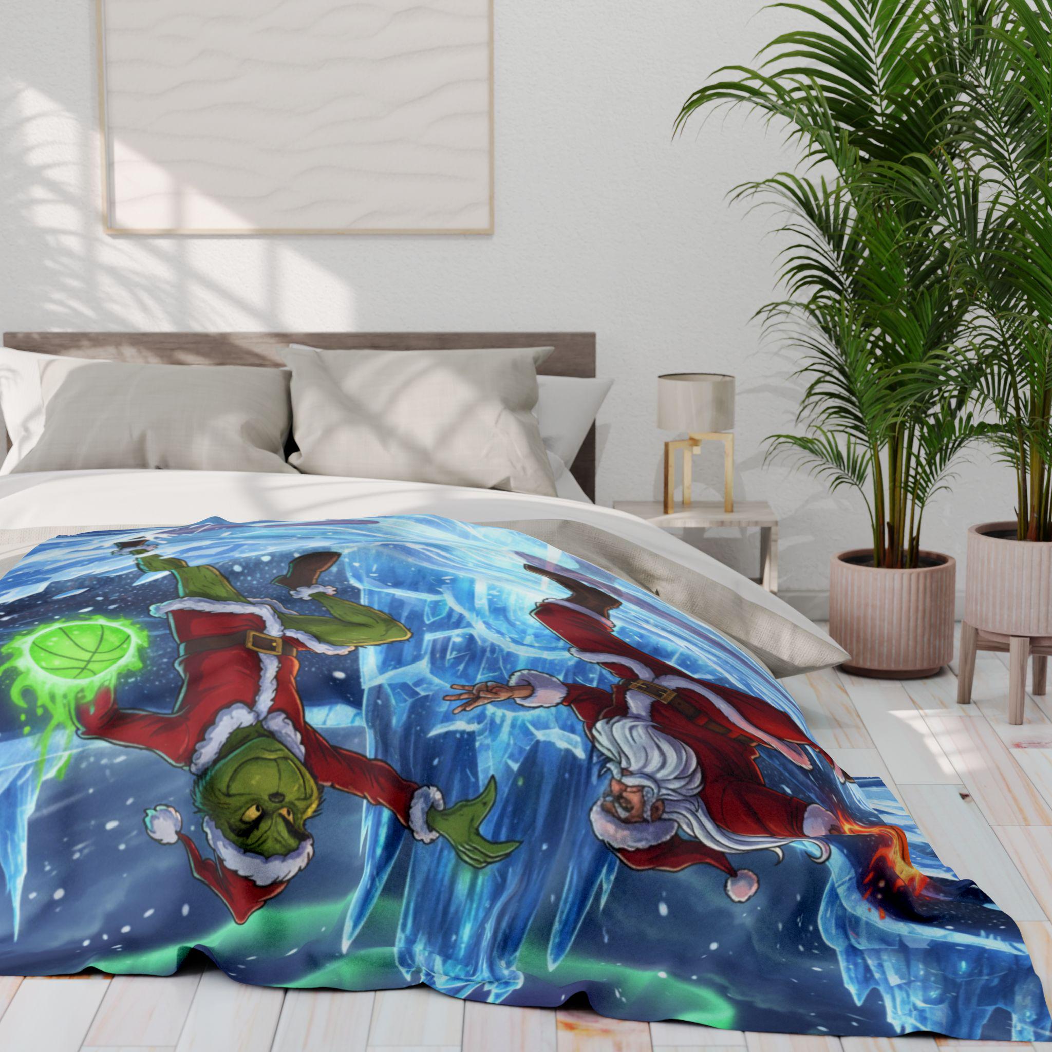 Santa Vs Grinch Basketball Holiday Blanket | Christmas Santa Grinch ...