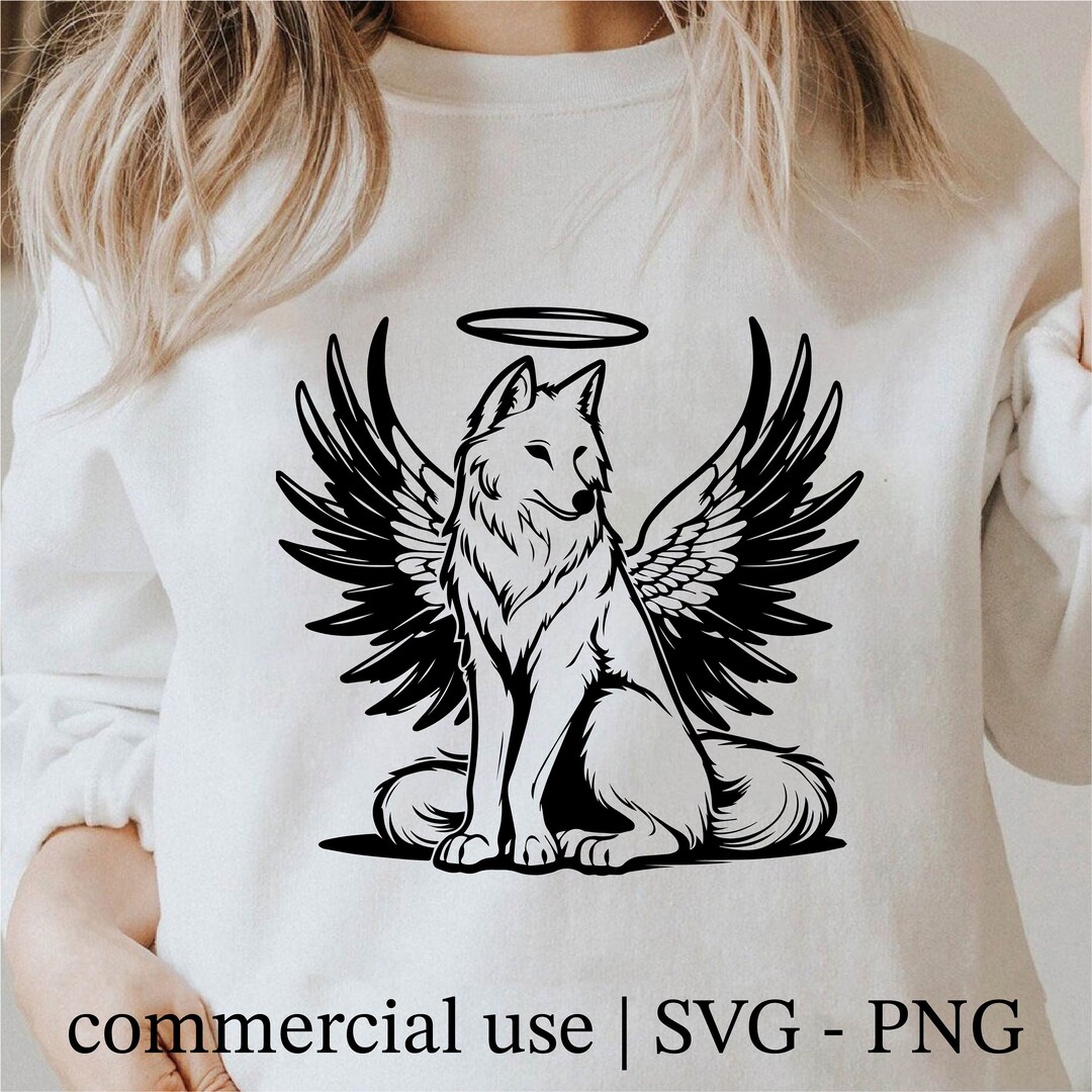 Wolf Angel Wings Svg, Wolf With Wings Svg, Wolf Svg Black and White ...