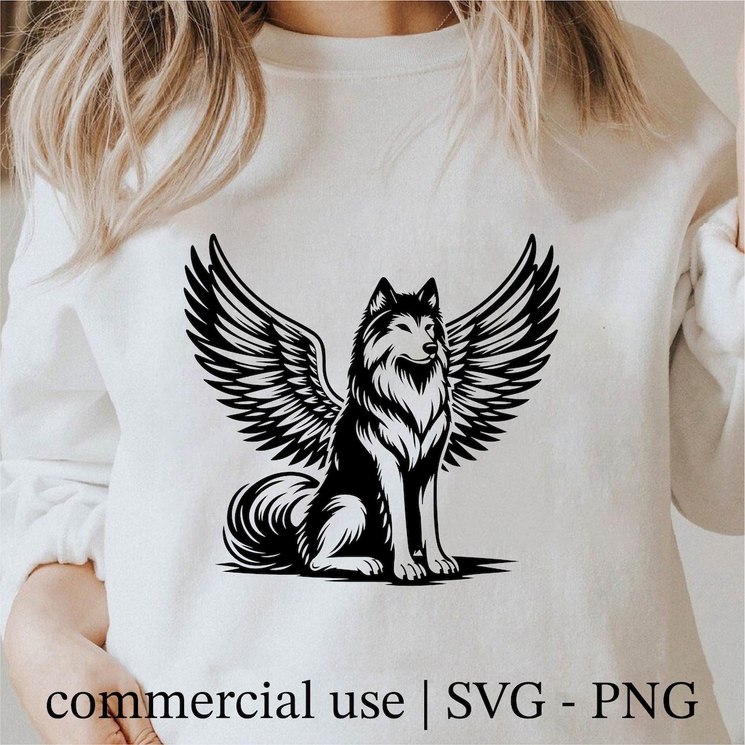 Wolf Angel Wings Svg, Wolf With Wings Svg, Wolf Svg Black and White ...