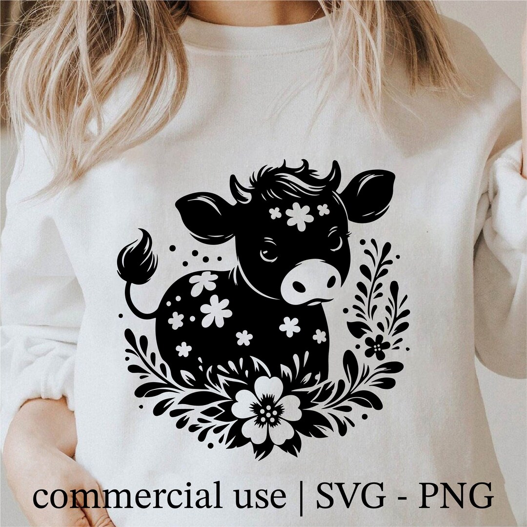Floral Cow Svg, Flowers Baby Cow Svg, Cow Png, Baby Cow Clipart, Baby ...