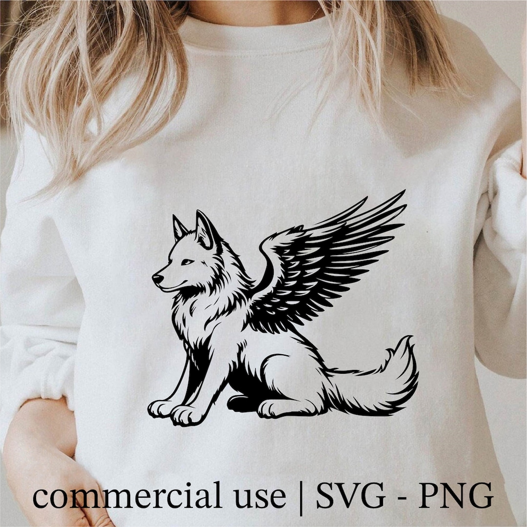 Wolf Angel Wings Svg, Wolf With Wings Svg, Wolf Svg Black and White ...