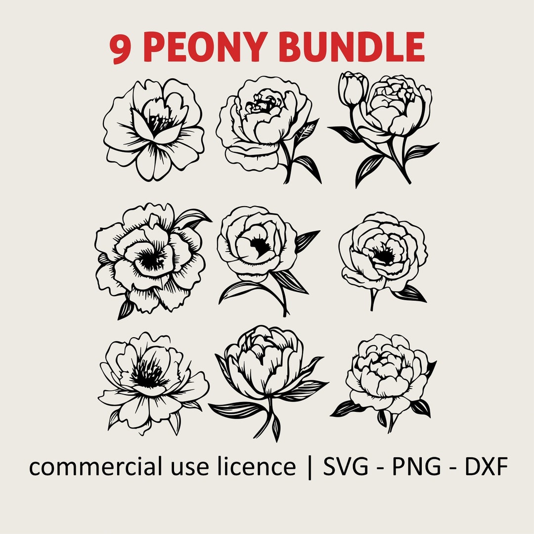 9 Peony Svg Bundle, Peony Flowers Svg Bundle Png, Peony Plant Bouquet ...