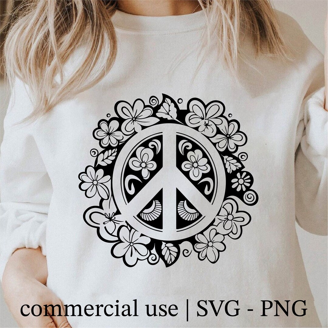 Floral Peace Sign Svg, Flowers With Peace Sign Png, Peace Sign Flower ...