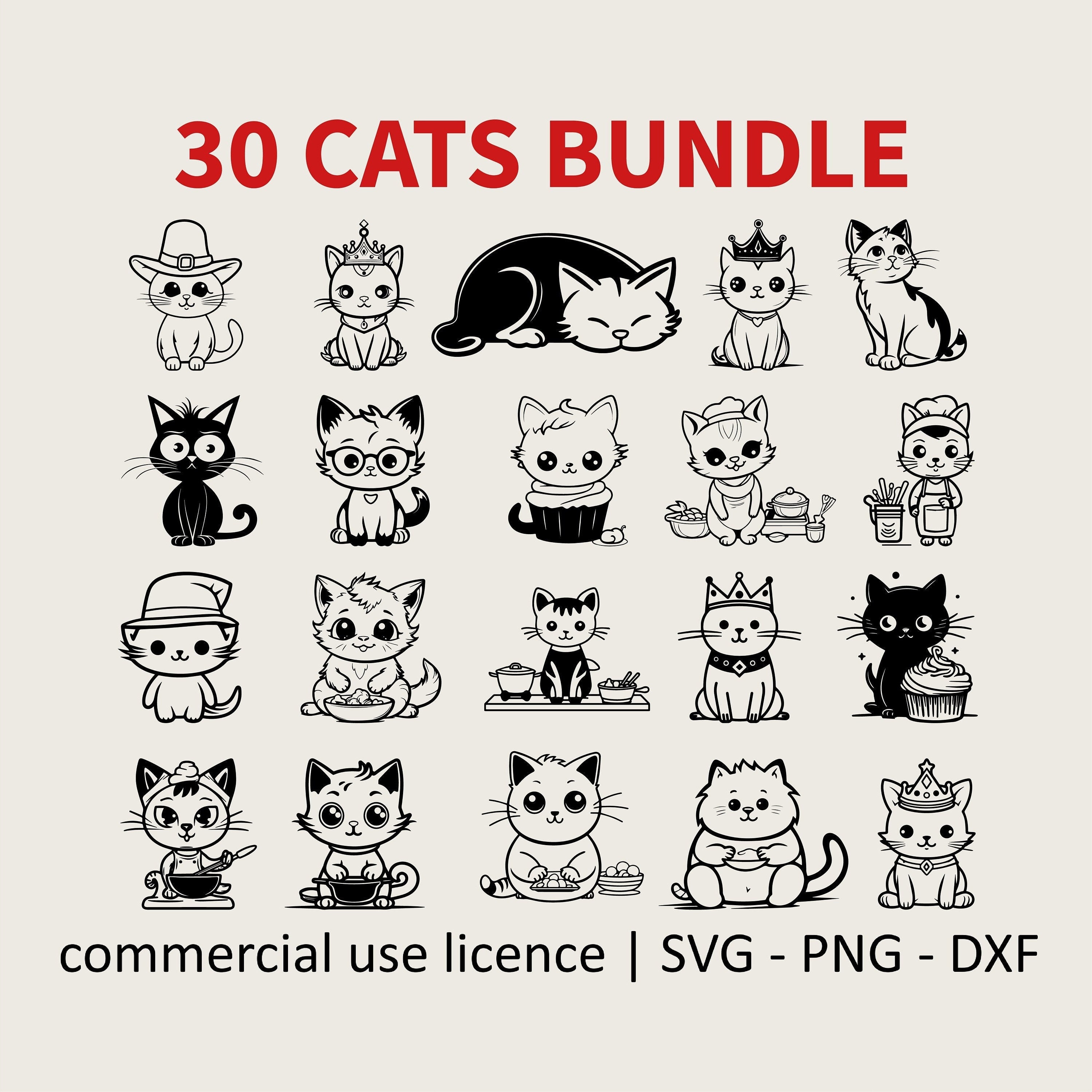 30 Pieces in Bundle Cat Svg, Png, Svg, Funny Cat Svg, Cute Cat Svg, Cat ...