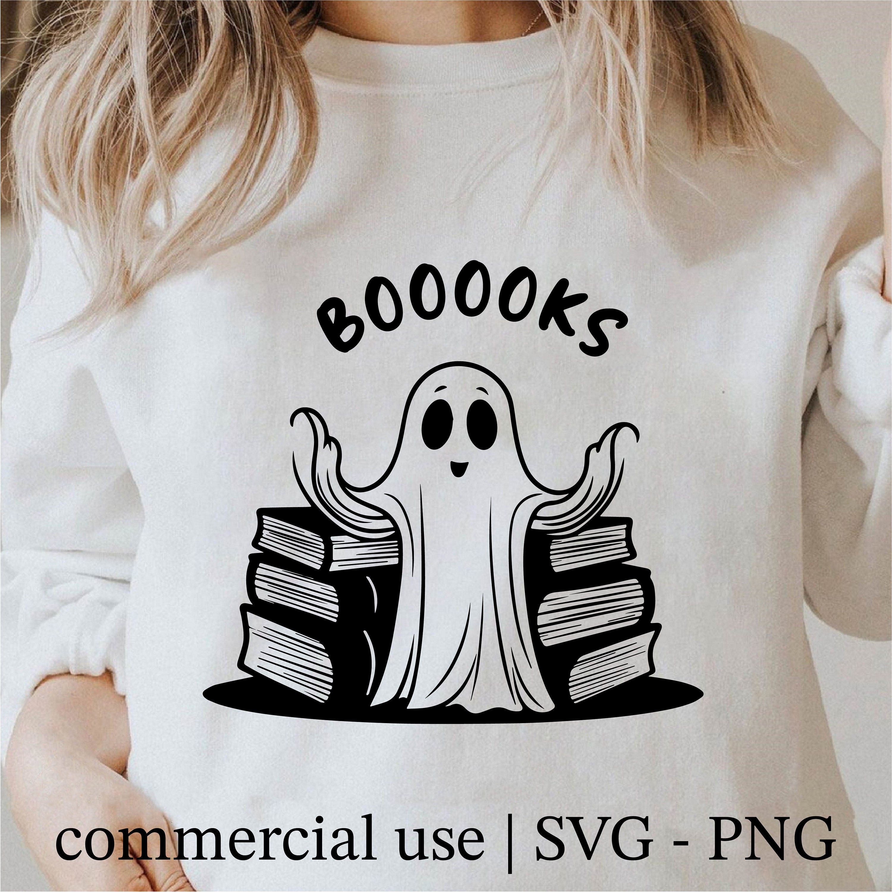 Funny Ghost With Book Stack Svg Cute Ghost Png Books Nerd - Etsy